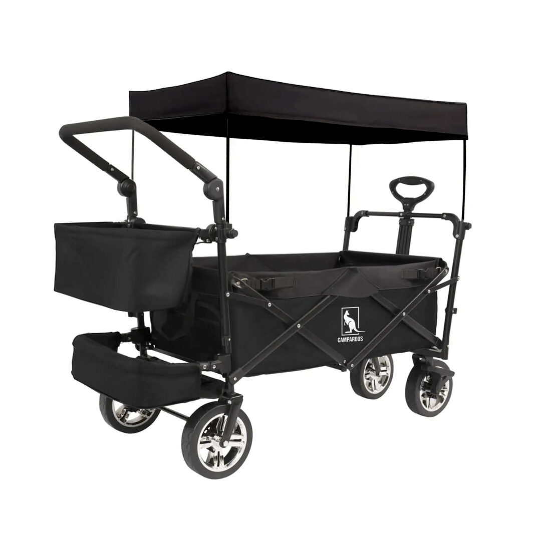 All Black Wagon Trolley with Canopy | Foldable Push-Pull Cart for ...
